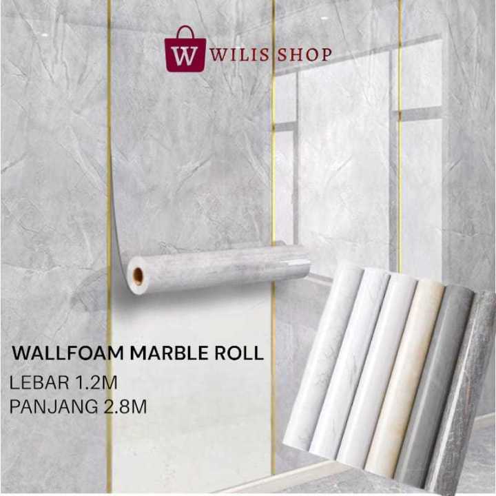 Wallpaper dinding vinyl marble roll 1.2m x 2.8m aluminium foil wallfoam ...