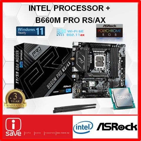 ASROCK B660M PRO RS /AX B660 LGA1700 MOTHERBOARD + Intel 12TH / 13TH ...