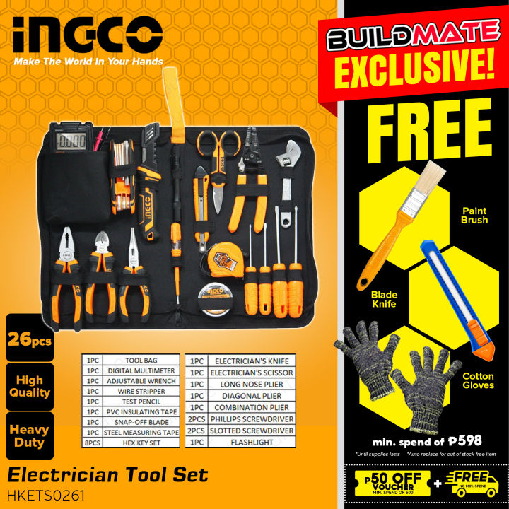 Ingco 26pcs Electricians Tools Set HKETS0261 - BUILDMATE - IHT | Lazada PH