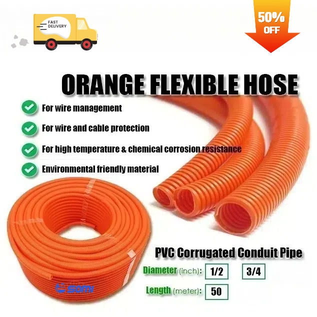 Orange Flexible Hose Electrical Conduit Hose 1/2 or 3/4 ( 50 METERS ) | Lazada PH