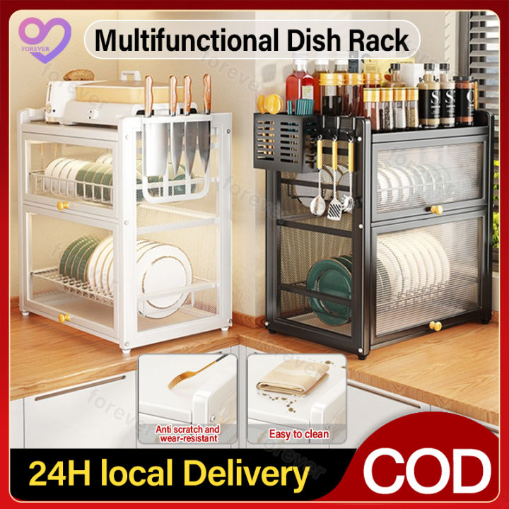 🚀24 hour ship out🚀dish rack with cover and drainer Dish Cabinet Kitchen ...