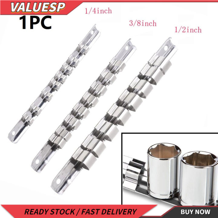 Socket Rack Holder 1/4 3/8 1/2inch With 8 Clips On Rail Tool Organizer ...