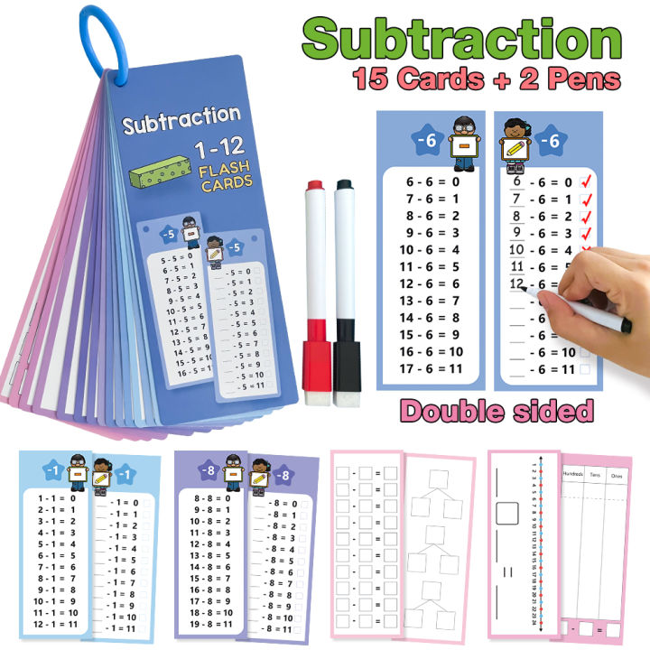 【คิดเลขเร็ว -】แบบฝึกหัด Subtraction Practice Flash Cards Dry Erase ...