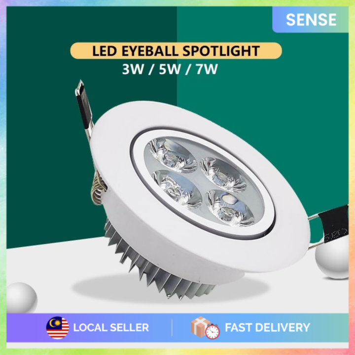 SENSE Super Bright 3W / 5W / 7W LED Recessed Eyeball Spotlight Round ...