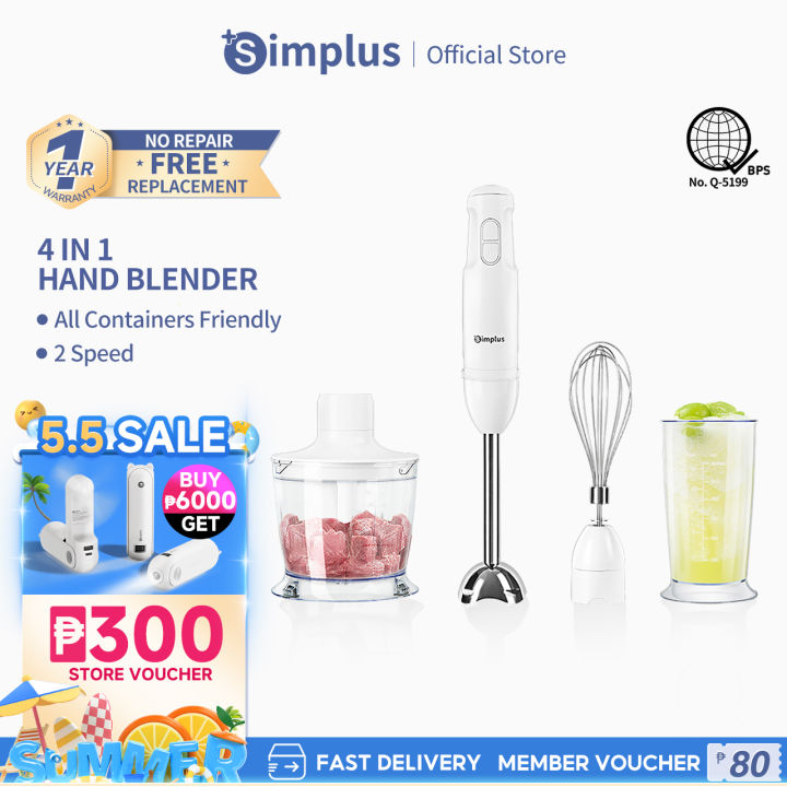 Simplus Hand Blender Hand Mixer Immersion Blender 4 in 1 Baby Food ...