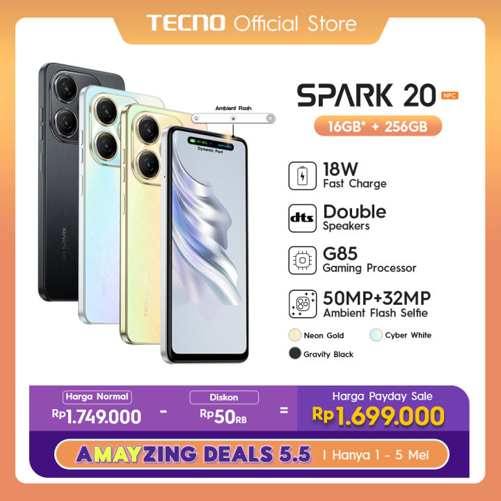 TECNO SPARK 20 NFC – 8/256GB, Stereo Dual Speaker, Dynamic Port 6,6 ...