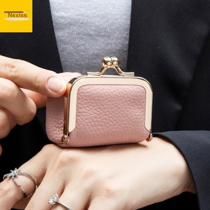 NEXISS หนังแท้ กระเป๋าใส่เหรียญ Kiss Lock รูปสี่เหลี่ยม ผ้าสีพื้น ...