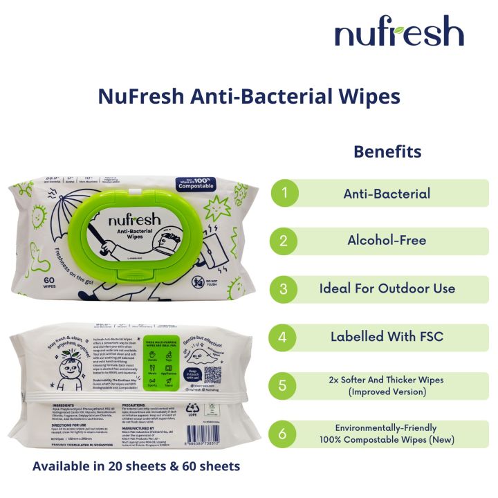 [Nufresh] Anti-Bacterial Wipes - 20 sheets/60 sheets (Min Order 3 Packs ...