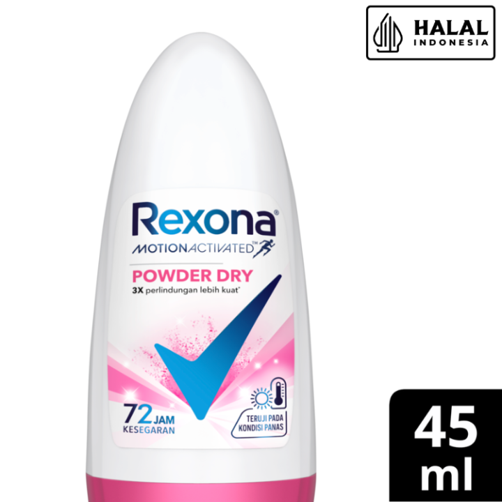 Rexona Women Deodorant Roll On Antiperspirant Powder Dry 45ml - 72 Jam Kesegaran | Lazada Indonesia