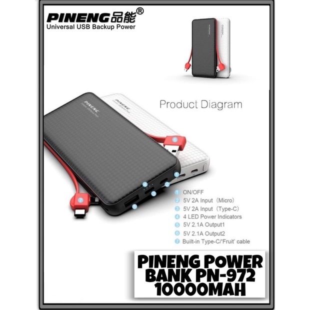 PINENG POWERBANK 10000MAH PN-972 POWER BANK | Lazada