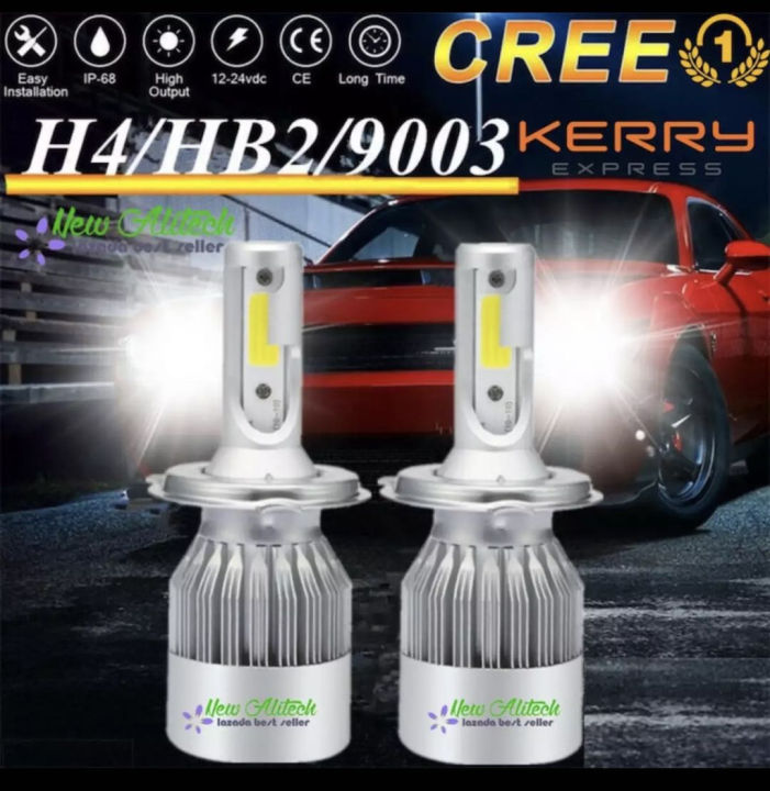 MJDJ/หลอดไฟหน้ารถ LED C6 ขั้ว H4 ความสว่าง 6000K ระบบ Lighting Focus ...