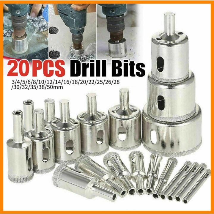 20pcs Diamond Bit Set Hole Saw Cutter Diamond Drill Bit Marble Glass ...