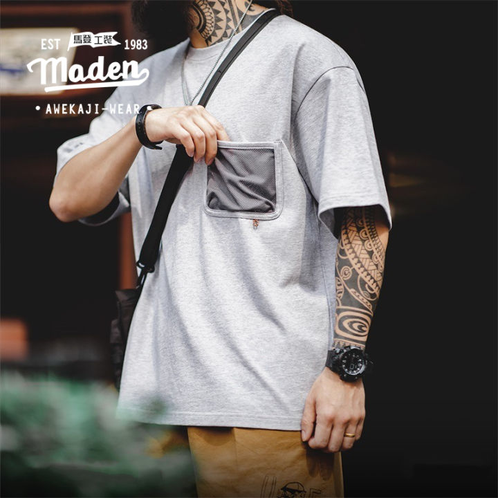 Uncle Fu MADEN เสื้อยืดแขนสั้นมีกระเป๋าสีเทาสำหรับกิจกรรมกลางแจ้ง,2025 ...