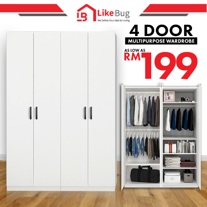 ⚡️LIKE BUG⚡️4 door wooden wardrobe|2door multifunctional wardrobe WITH ...