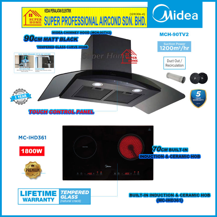 Midea Chimney Hood MCH-90TV2 90cm Touch Control Panel Curve Designer ...