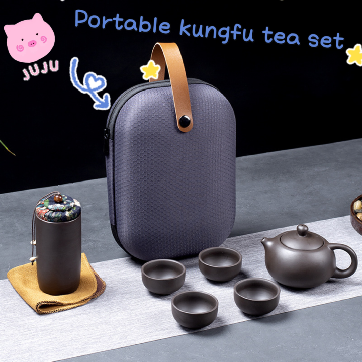Portable Travel Tea Pot Set Purple Clay Ceramic Chinese Kung Fu Tea Set ...