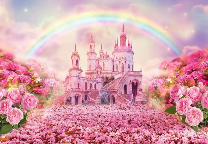 Castle Rainbow Backdrop Sping Pink Flower Kids Birthday Party Banner ...