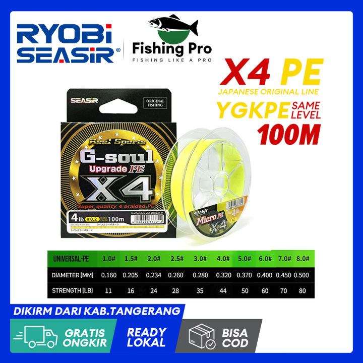 COD RyobiSeasir G-SOUL X4 Senar Pancing (100M), 2 Jenis: Micro-PE, Universal-PE, YGK Asli Jepang ...