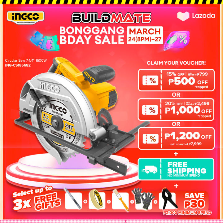 BUILDMATE Ingco Circular Saw 7-1/4" 1400W / 1600W Wood Cutting Power ...