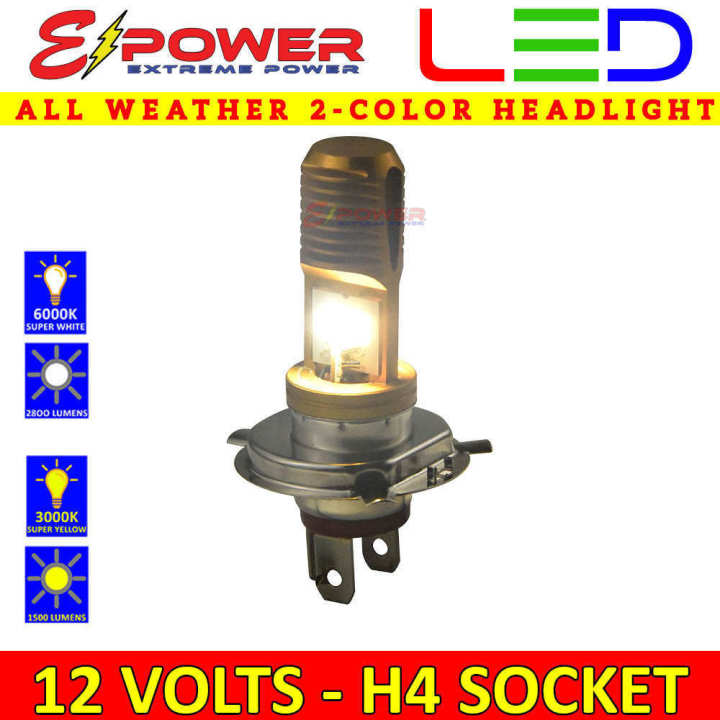 E-POWER H4 [P43T Socket] 12V LED All Weather Motorcycle Headlight Bulb ...