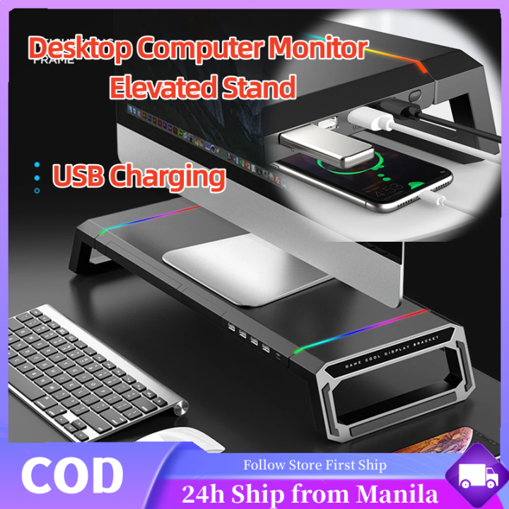 Desktop Monitor Stand Rack with USB charge Organizer Drawer Rack Multi ...