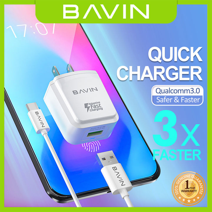 BAVIN PC635 Qualcomm3.0 Quick Charger & Fast Charging w/ 1 Meter Charging Cable Safe Charging ...