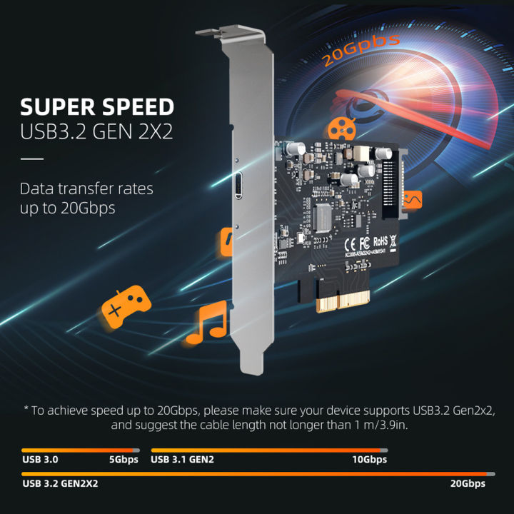 MAIWO 1-Port USB 3.2 Gen 2x2 (20Gbps) PCIe Expansion Card USB-C ...