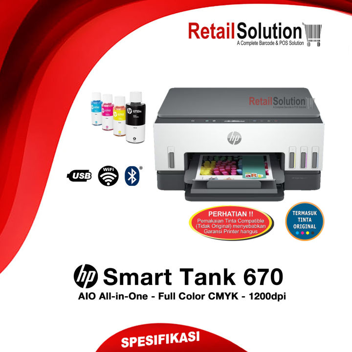 Printer AIO Scan Copy USB WiFi Infus Duplex - HP Smart Tank 670 ...
