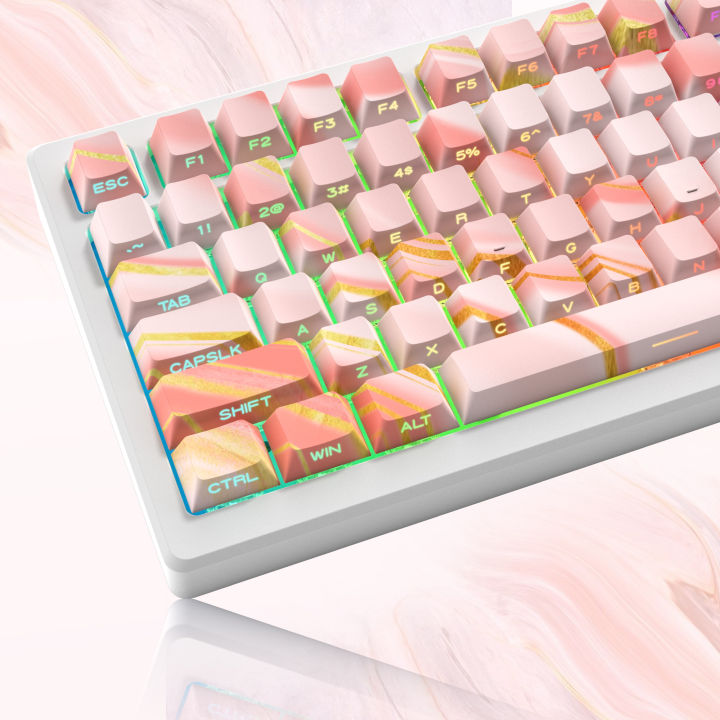 WOMIER 130 key Rainbow Pink Side Print Backlit 5 Side Dye-Sub PBT ...