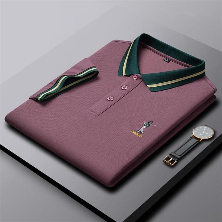 100% Cotton Polo Shirt for Men Short-sleeved Polo Shirt Casual Stand-up ...
