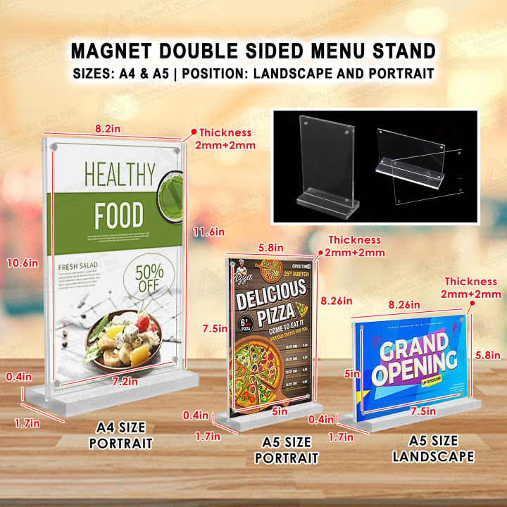 A4 A5 MAGNETIC DOUBLE SIDED MENU STAND CLEAR PICTURE FRAME ACRYLIC ...