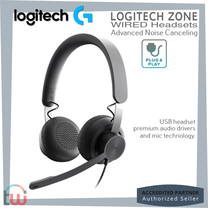 LOGITECH ZONE WIRED Headset USB Plug & Play Advanced Noise Canceling ...