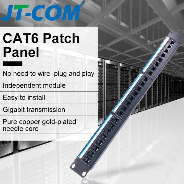 JT-COM 19in 1U Cabinet Rack Pass-through 24 Port CAT6 Patch Panel RJ45 ...