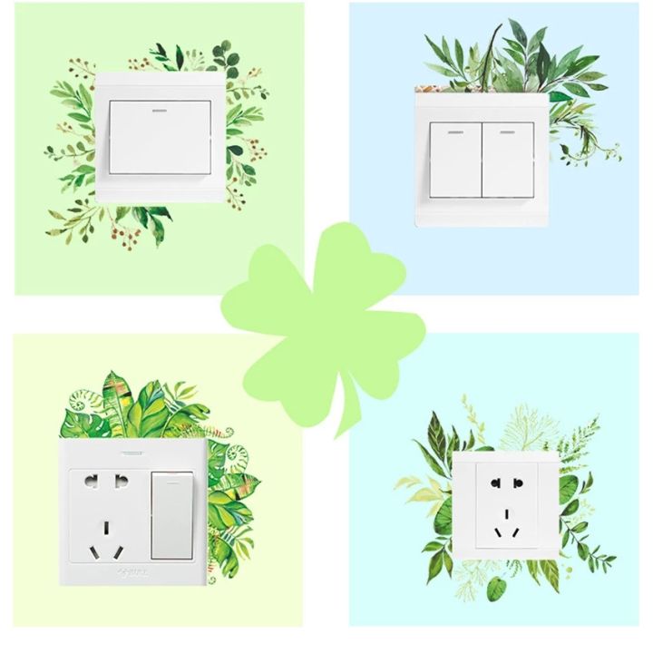 【beauty-sunshine】Light Switch Decal Wall Stickers Green Leaves Stickers ...