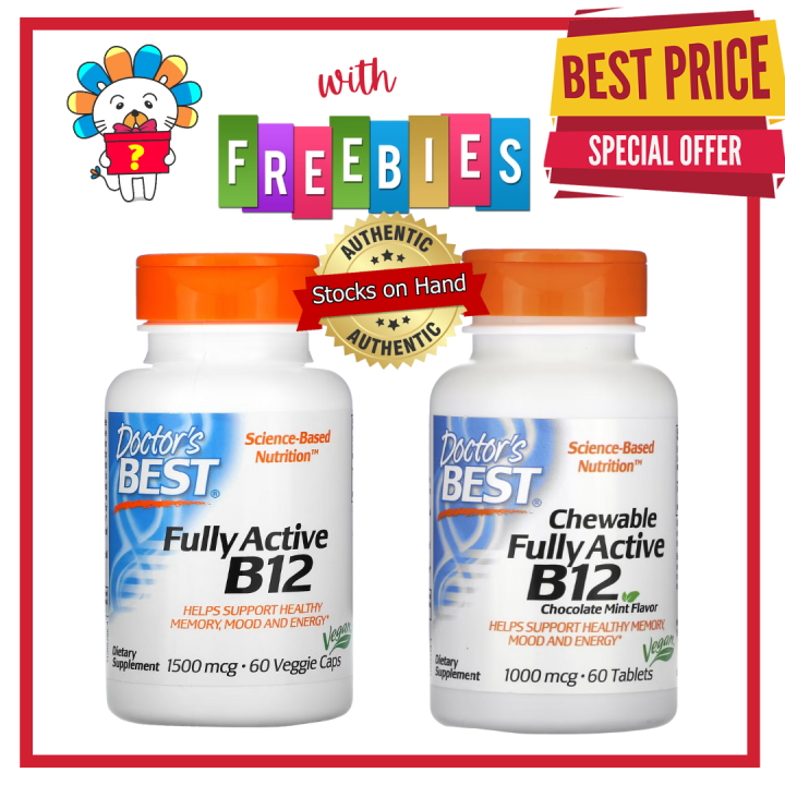 Doctor's Best, Fully Active B-12 1,500 mcg / 1000mcg Chewable chocolate ...