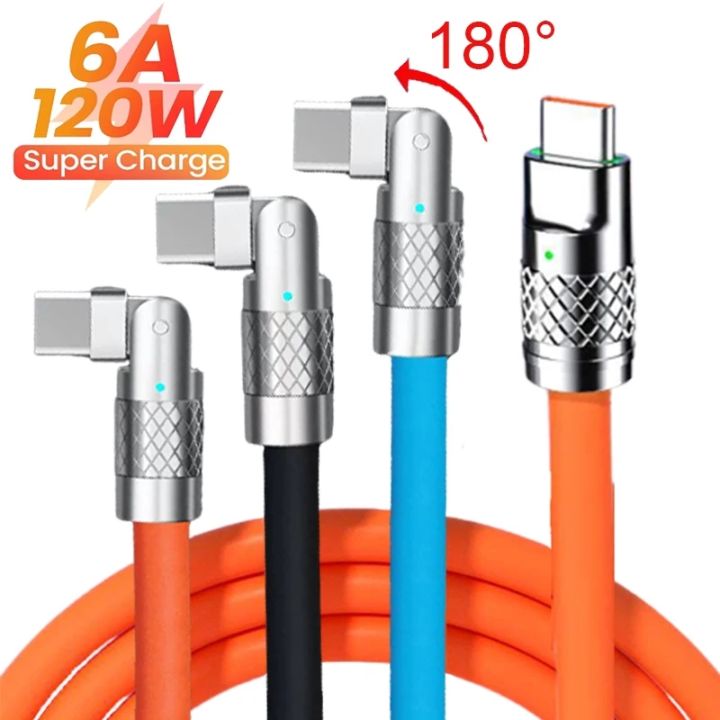 6A 120W Fast Charging Cable Dual Type C 180 Degree Rotatable Data Wire ...