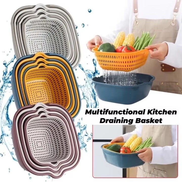 8pcs 2 in 1 Strainers and Colanders Bowl Set Stackable Fruit Vegetable ...