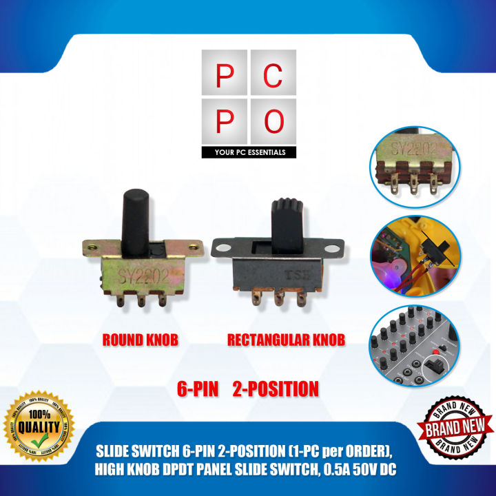 SLIDE SWITCH 6-PIN 2-POSITION (1-PC per ORDER), HIGH KNOB DPDT PANEL SLIDE SWITCH, 0.5A 50V DC ...