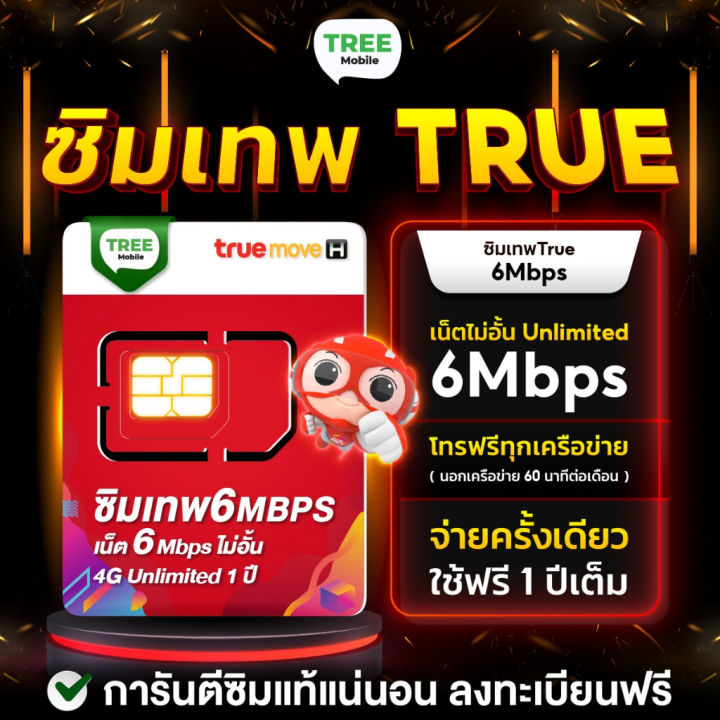 ซิมเทพ 6Mbps Unlimited ซิมเน็ต ความแรง 6Mbps ไม่ลดสปีด 1ปี True 4G เน็ตไม่จำกัด โทรฟรีใน ...