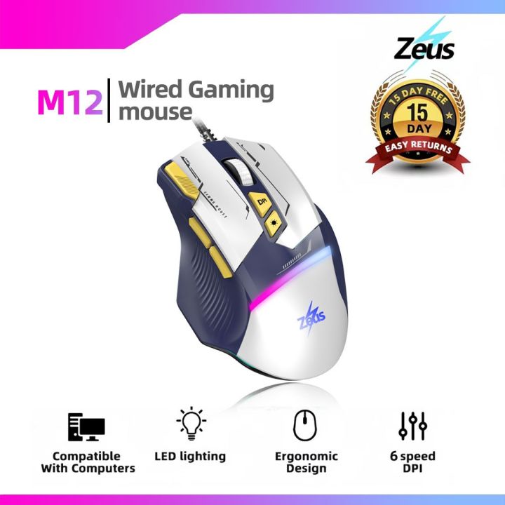 Zeus M12 Pro Gaming Mouse Wired 7200dpi RGB Backlight Optical Mice 8 ...