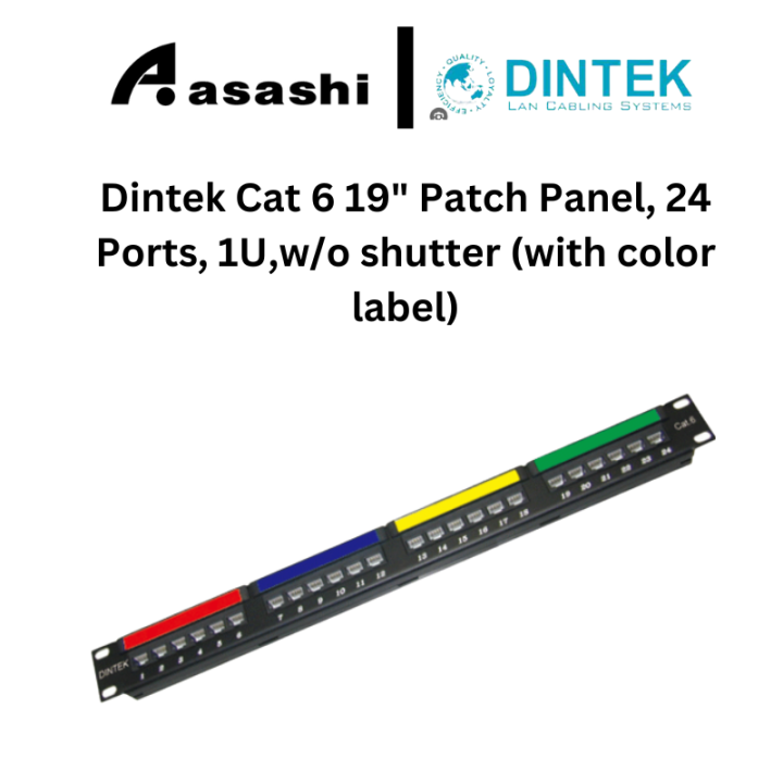 Dintek Cat 6 19" Patch Panel, 24 Ports, 1U,w/o shutter (with color label) (1402-04011) | Lazada