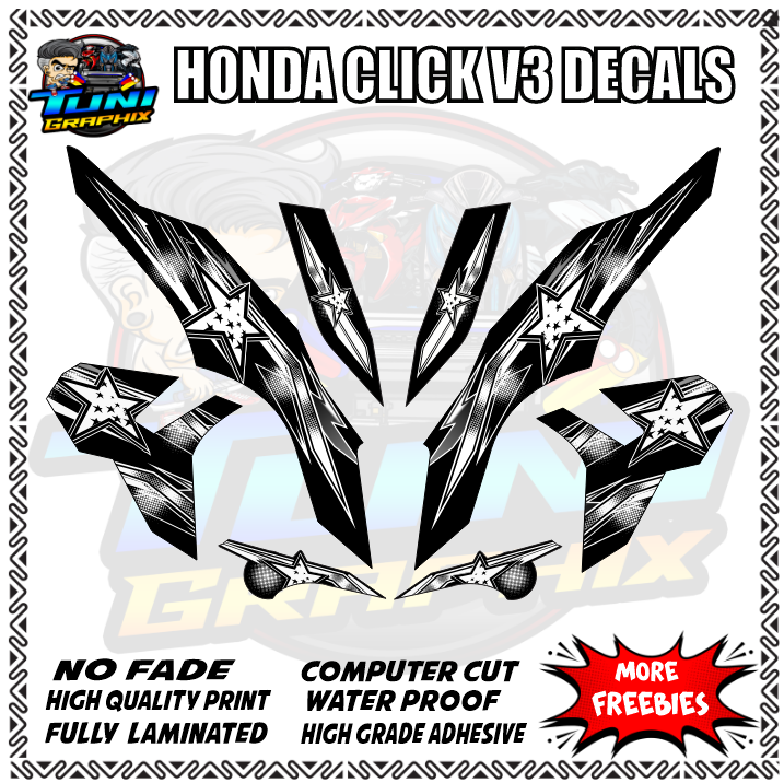 HONDA CLICK 125i V3 / V4 RISING STAR NEW DECALS (BLACK SERIES) | Lazada PH