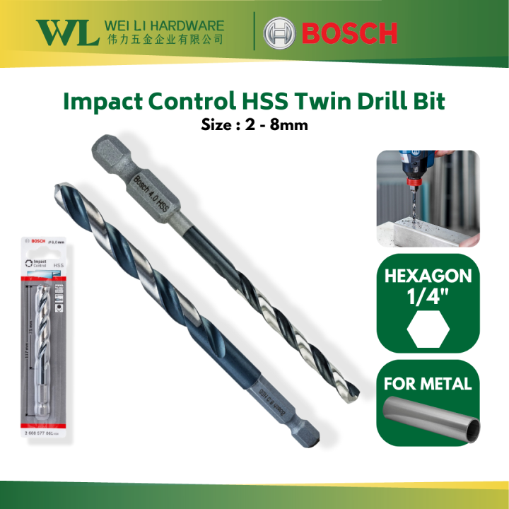 Bosch Impact Control HSS Twin Drill Bit / Hex shank HSS-G Metal drill ...