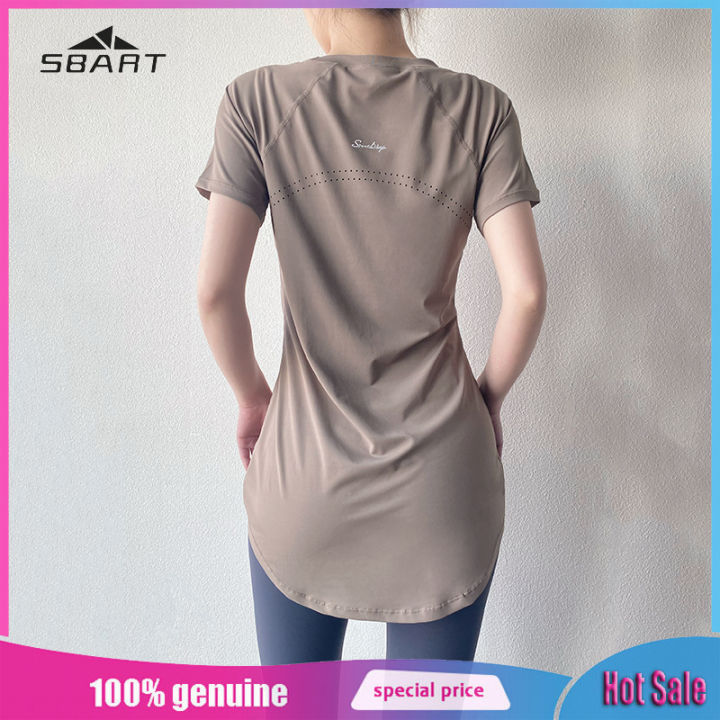 SBART เสื้อยืดออกกำลังกายแขนสั้นชุดโยคะ,ใหม่เสื้อที่ปิดคลุมสะโพกยาวปาน ...