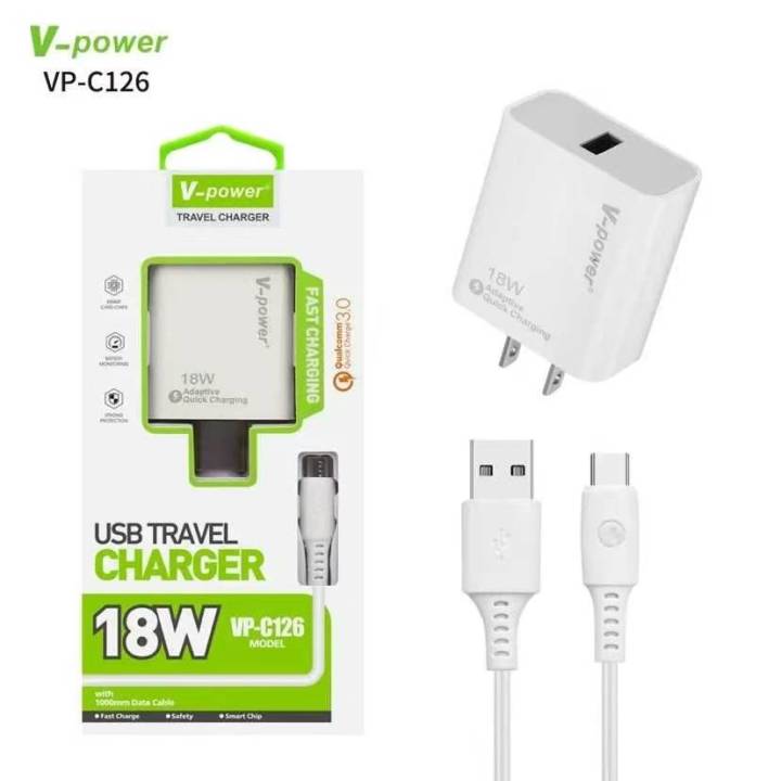 Original V-Power 18W QC3.0 Fast Charger Adapter with USB Cable Android ...