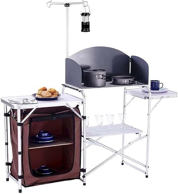 Portable Kitchen Station Table Collapsible with Storage Outdoor Camping ...