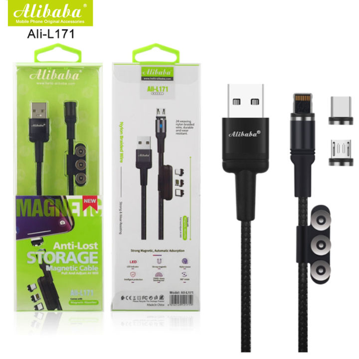 Alibaba Ali-L171 3in1 Magnetic USB With Free Magnetic Adaptor Micro/Type C/IOS | Lazada PH