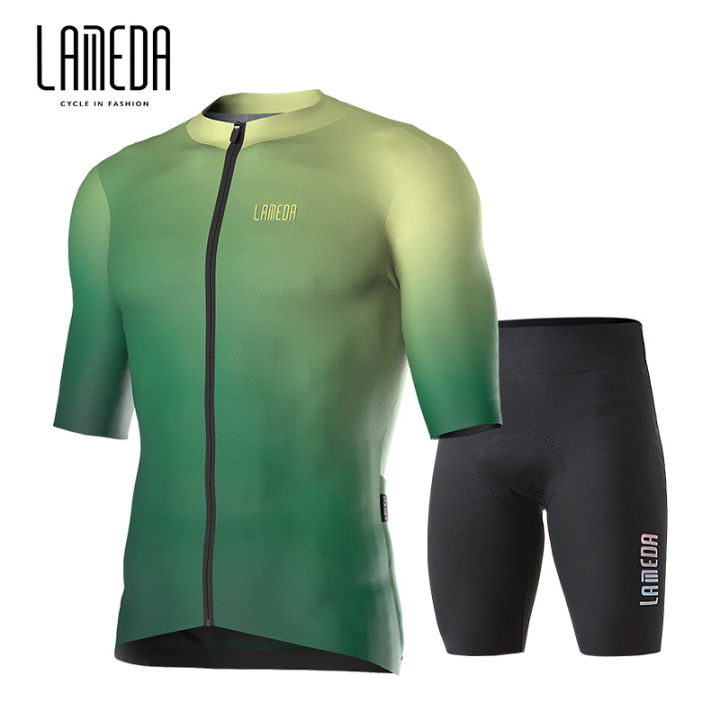 LAMEDA Green Gradient Cycling Jersey Men's Short Sleeve Summer Tight Road Bike Cycling Clothes ...