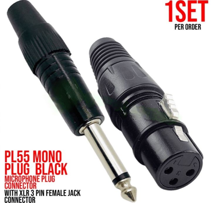 PL55 Mono Plug Microphone Plug Connector Black With XLR 3 Pin Female ...