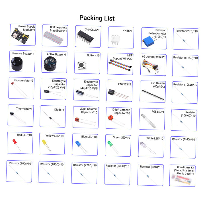 830 Breadboard Set Electronics Component Starter DIY Kit with Plastic ...